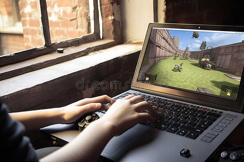 Gaming laptop stock illustration. Illustration of video - 302236579