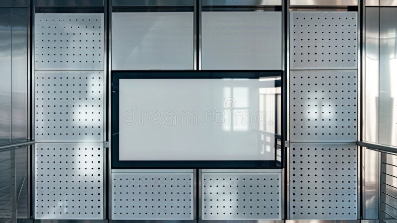 A High-tech Media Wall with a Blank Screen LCD, Highlighted by White ...
