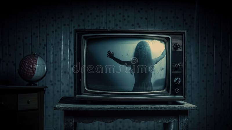 Horror Scary Movie Concept. Ghost Silhouette on Screen of Vintag Stock ...