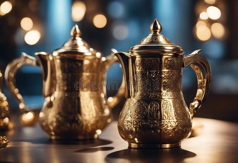 Illuminated Concept Silver Pots Eid Arabic Gold Coffee Ramadan ...