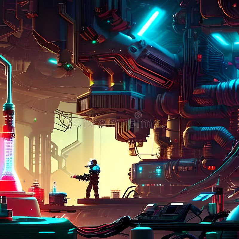 Cyberpunk Futuristic City Neon Nightlife Assassin on the Downtown ...