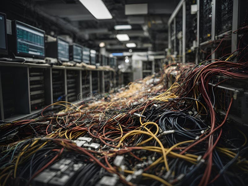 The Intricate Web of Cables and Wires in a Server Room Stock ...
