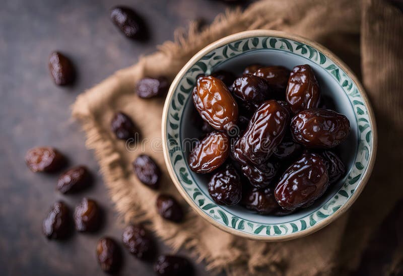 Isolated Saudi Ajwa Dates in a Bowl. Top View Stock Illustration ...