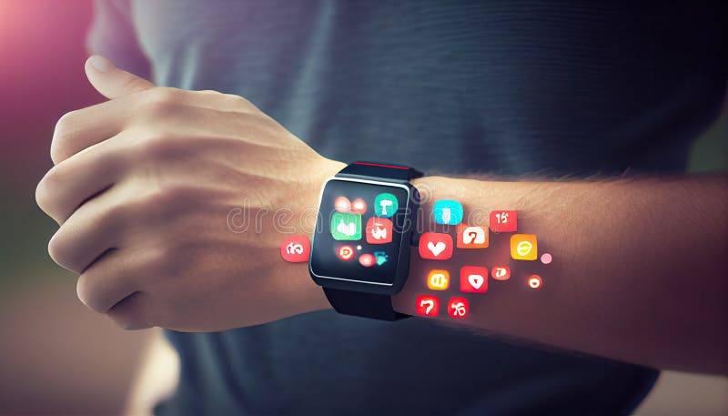 Male Using Smart Watch Communication Interaction Social Media Network ...