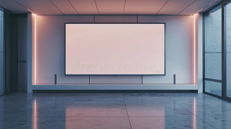 A Media Wall with a Blank Screen LCD, Surrounded by a Minimalist White ...