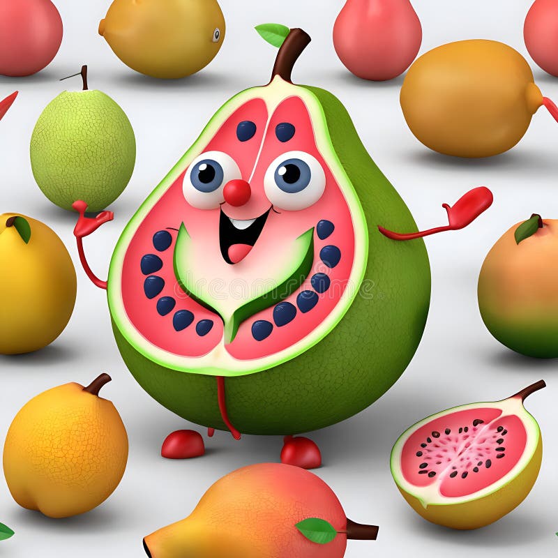 A Mesmerizing 3D Guava Cartoon Character Stock Illustration ...