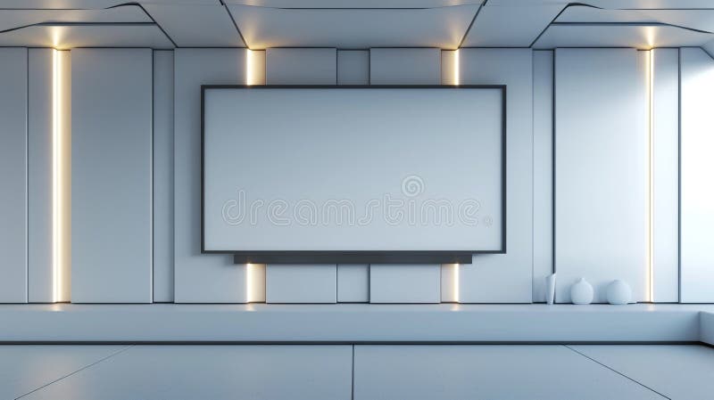 A Minimalist Media Wall with a Blank Screen LCD, Set Against a White ...
