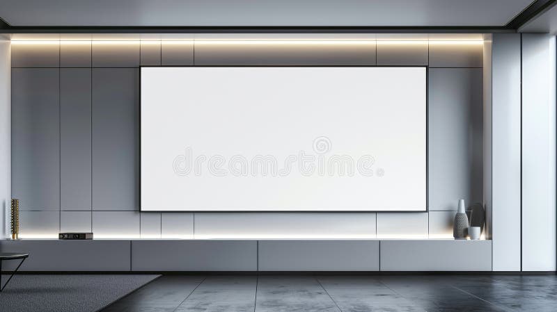 A Minimalist Media Wall Featuring a Blank Screen LCD, Surrounded by ...