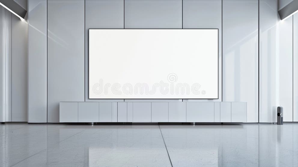 A Minimalistic Media Wall Featuring a Blank Screen LCD, with Hidden ...