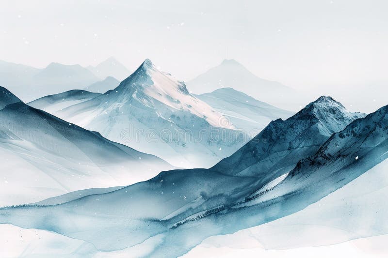 Modern Abstract Art of a Winter Mountainscape with Minimalist Design ...