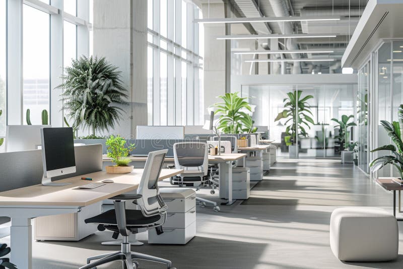 A Modern Open Office with Flexible Workstations and Comfortable Seating ...