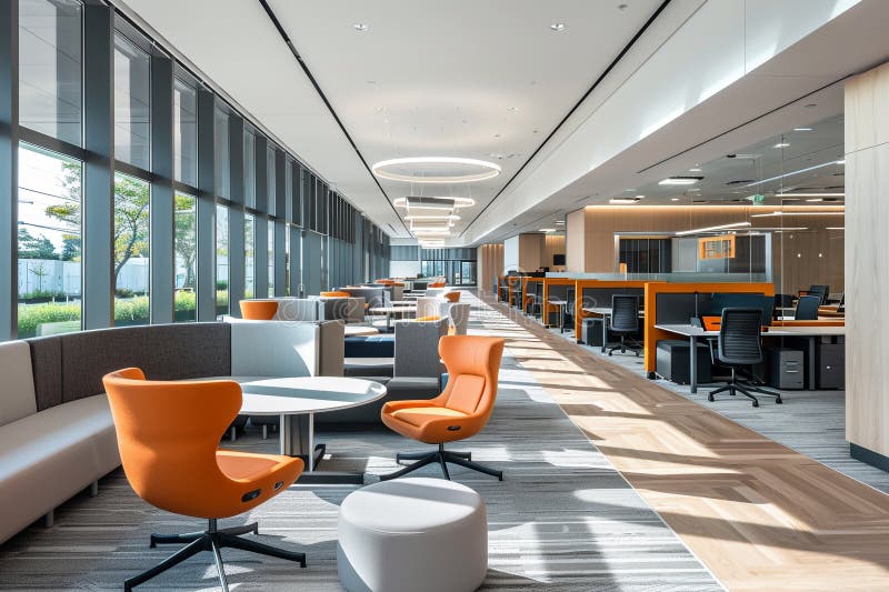 A Modern Open Office with Flexible Workstations and Comfortable Seating ...