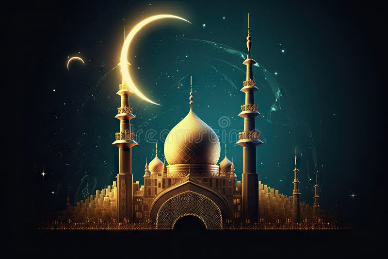 Mosque Moon Crescent Islam Religion Ramadan Month Fastening Stock ...