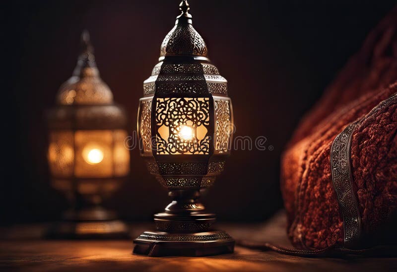 Muslim Lamp As Ramadan Symbol on Dark Background Stock Illustration ...