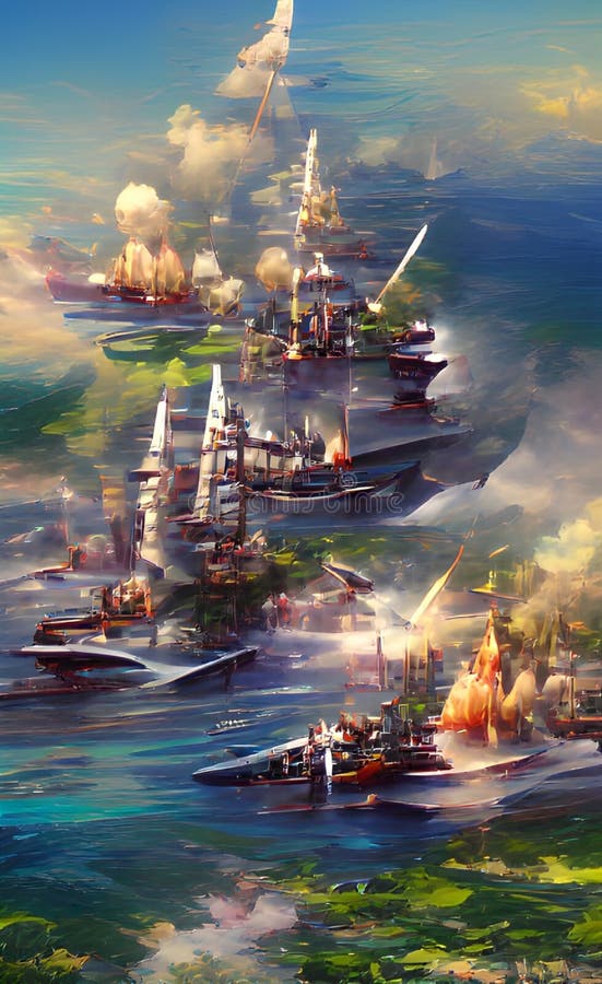 Naval battle stock illustration. Illustration of painted - 272736951