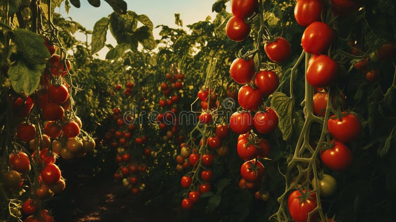 A Photo of a Field of Tomato Plants Laden with Ripe Tomatoes Stock ...