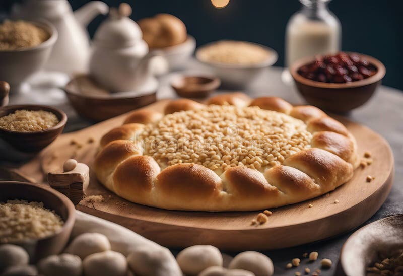 Pide Dough Ramadan Round Table Preparing Seeds Sesame Stock ...