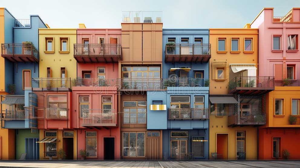 A Quadplex Building with a Colorful Facade Stock Illustration ...