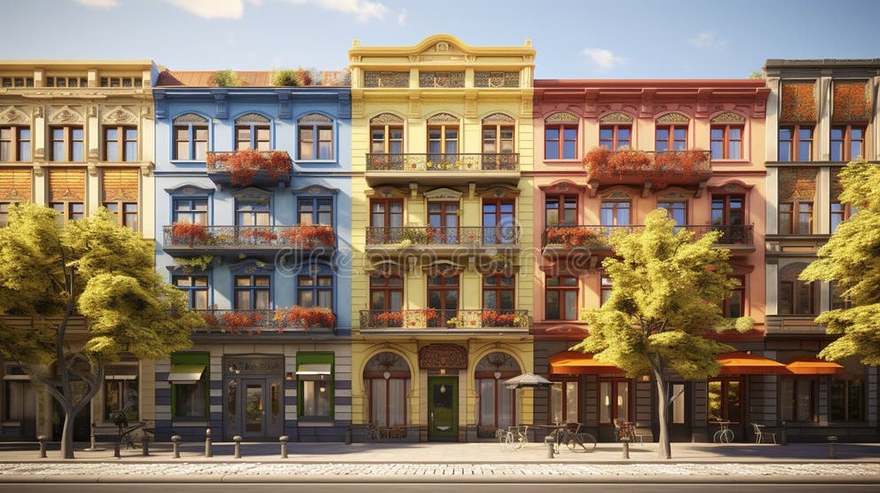 A Quadplex Building with a Colorful Facade Stock Illustration ...