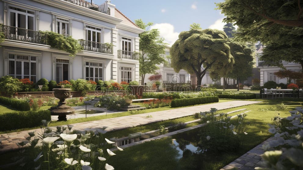 A Quadplex with Well - Maintained Landscaping and Gardens Stock ...