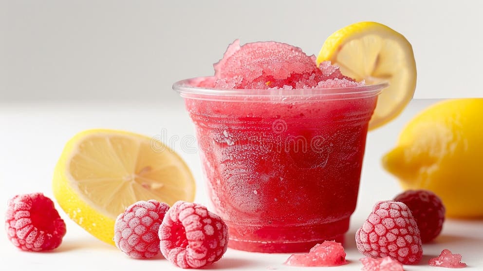 A Refreshing Raspberry Lemonade Slush with a Lemon Slice Stock ...