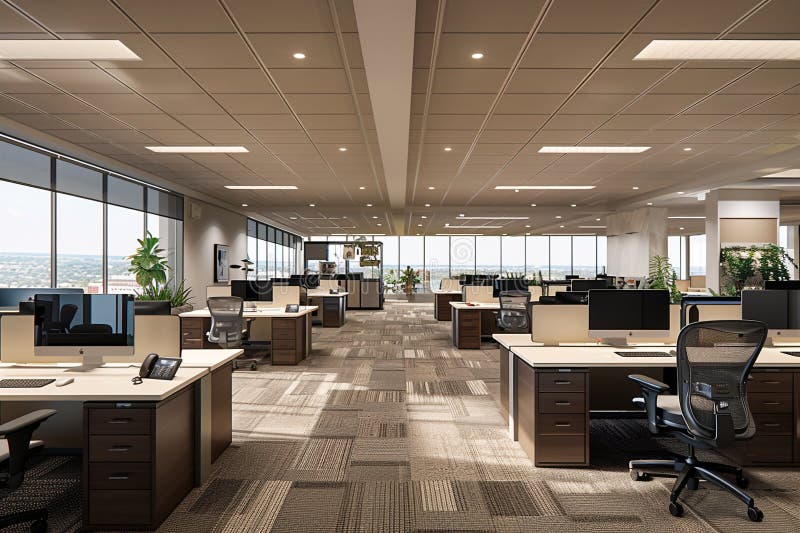 A Spacious Open Office with Team Collaboration Zones and Individual ...