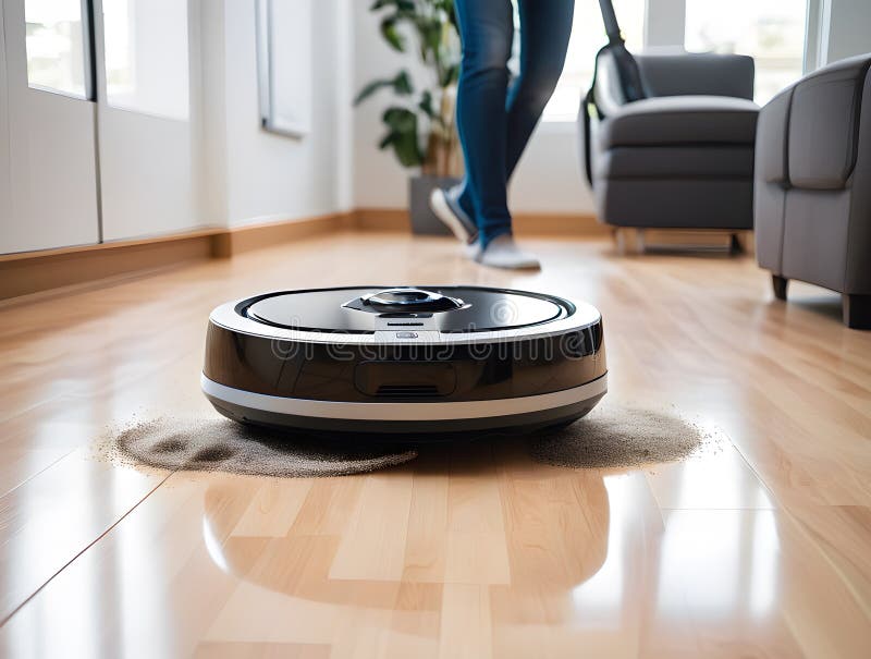 Modern Minimalism: Robot Vacuum Cleaner in a Sleek Living Room Stock ...