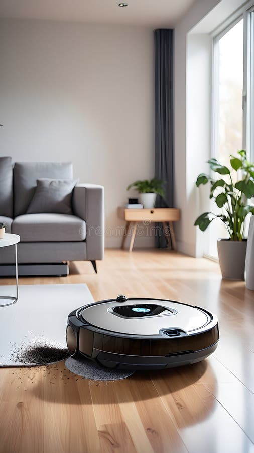 Modern Minimalism: Robot Vacuum Cleaner in a Sleek Living Room Stock ...