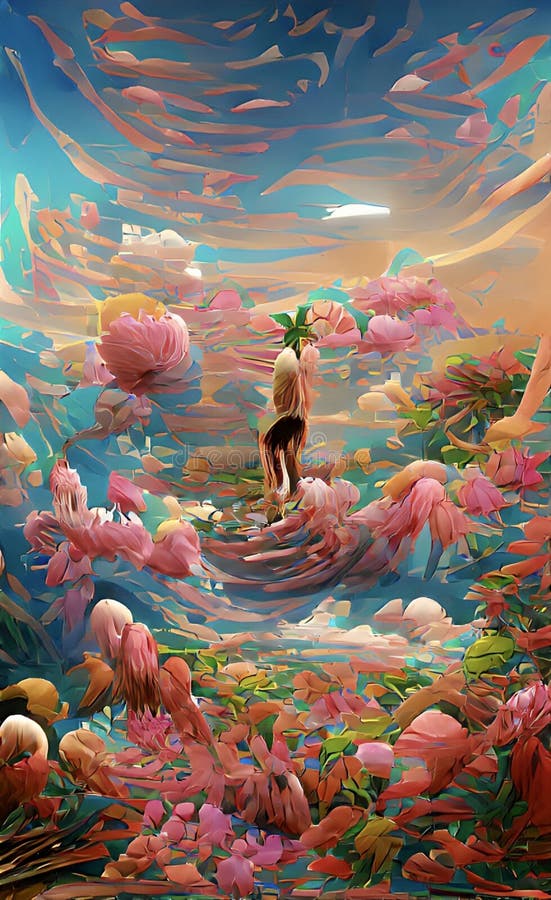 Surreal Painting of Paradise Stock Illustration - Illustration of ...