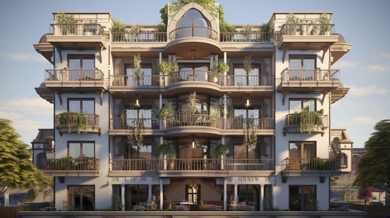 A Triplex Building with Balconies for Each Unit Stock Illustration ...