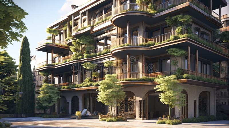 A Triplex Building with Balconies for Each Unit Stock Illustration ...