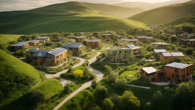 A Visual Representation of a Sustainable Housing Community, Featuring ...