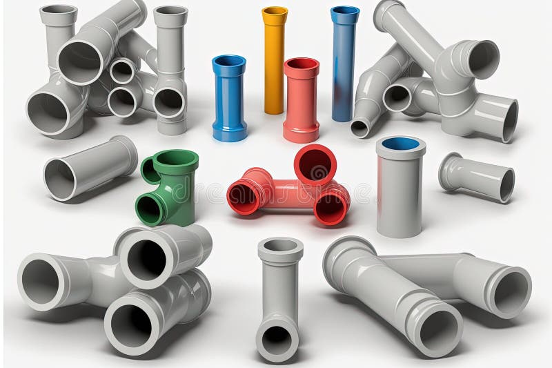 White Isolated Fittings Tubes Pipes Plastic PVC Various Stock ...