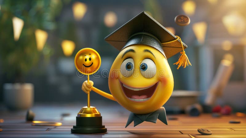 A Yellow Emoji with a Graduation Cap, Beaming with Pride and Holding a ...