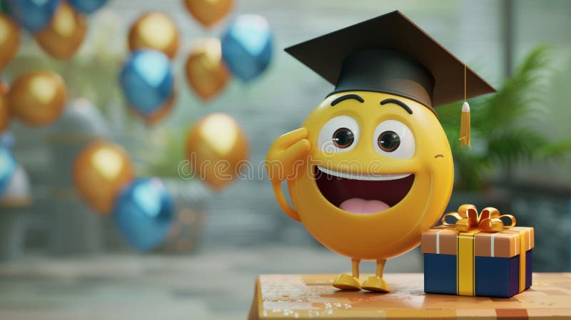 A Yellow Emoji with a Graduation Cap, Beaming with Pride and Holding a ...