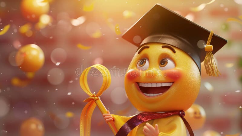 A Yellow Emoji with a Graduation Cap, Beaming with Pride and Holding a ...
