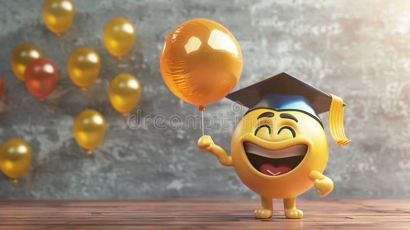 A Yellow Emoji with a Graduation Cap, Grinning and Holding a Graduation ...