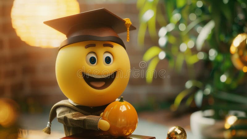 A Yellow Emoji with a Graduation Cap, Smiling and Holding a Graduation ...