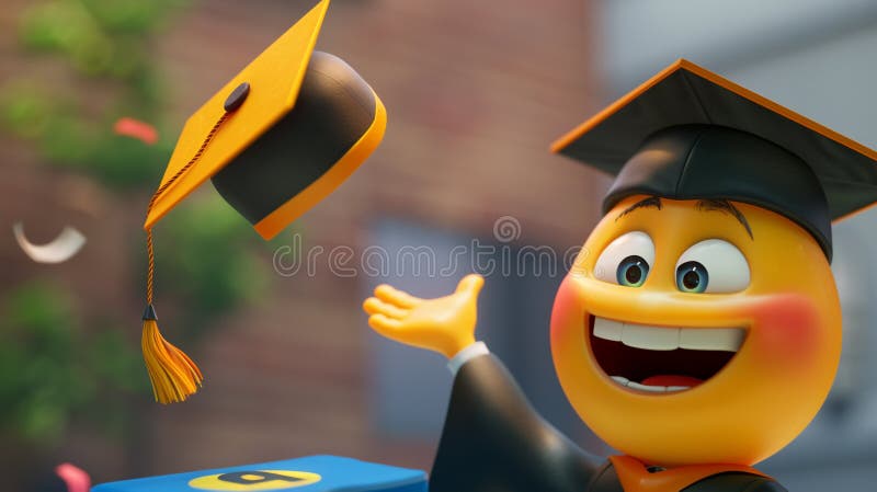 A Yellow Emoji with a Graduation Cap, Smiling and Throwing a Graduation ...