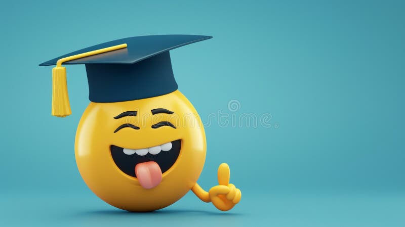 A Yellow Emoji with a Graduation Cap, Winking and Giving a Peace Sign ...