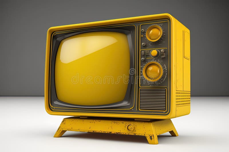 Yellow Vintage Retro Tv Television Set Broadcasting Old-fashioned Old ...