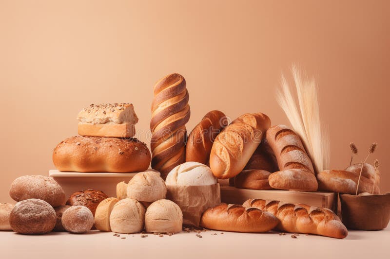Assorted Bakery Products, Loaves of Bread, Buns on a Light Background ...