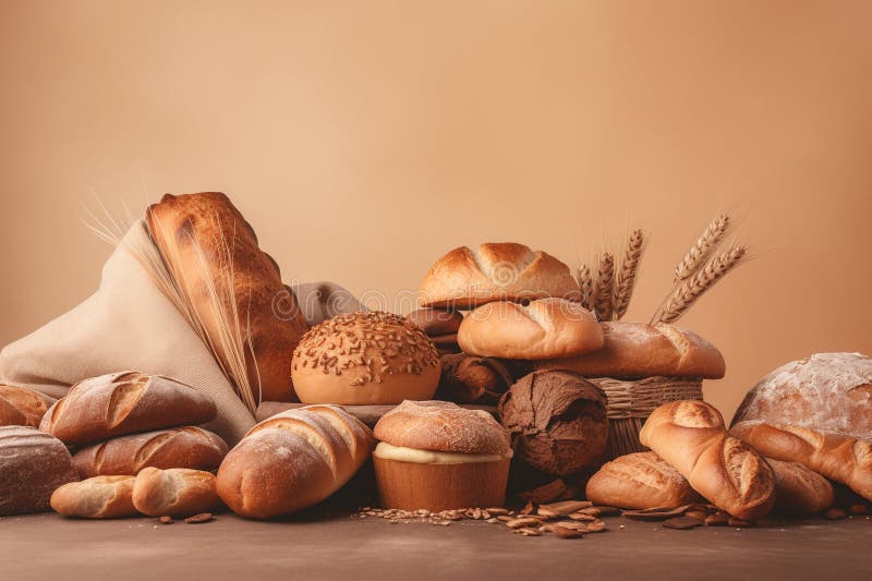 Assorted Bakery Products, Loaves of Bread, Buns on a Light Background ...
