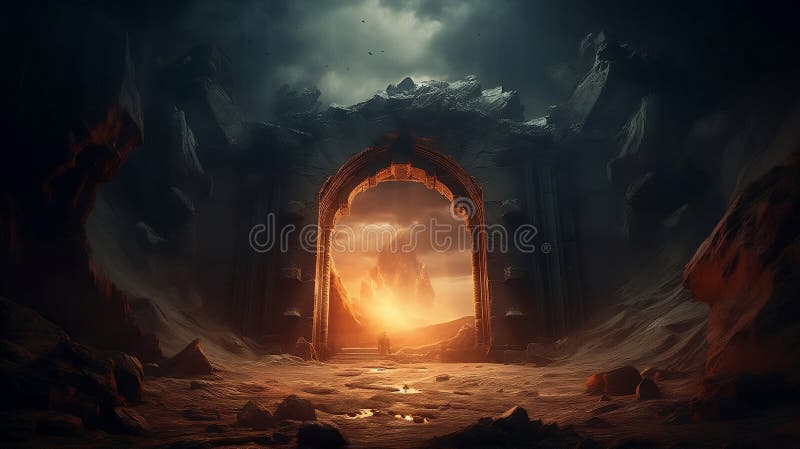 Dark Ancient Glowing Portal To Hell Inside Ancient Ruins. Ai Generative ...
