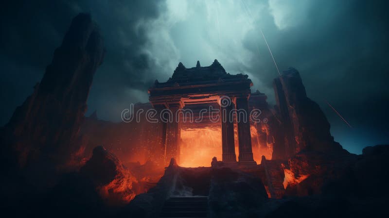 Dark Ancient Glowing Portal To Hell Inside Ancient Ruins. Ai Generative ...