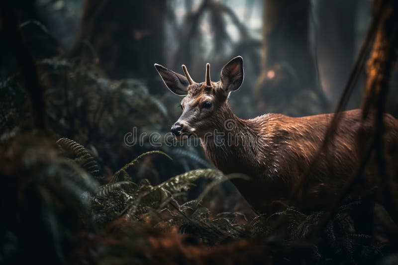 Deer in the Dense Forest. Wild Creature Capreolus. Ai Generative Stock ...