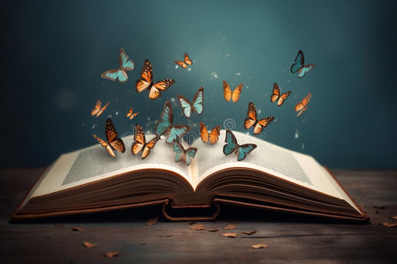 Open Book with Butterflies Coming Out of it, Surreal Style. Ai ...