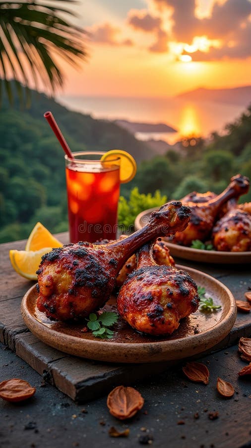 Delicious Grilled Chicken Drumsticks Herbs Sunset Stock Photos - Free ...