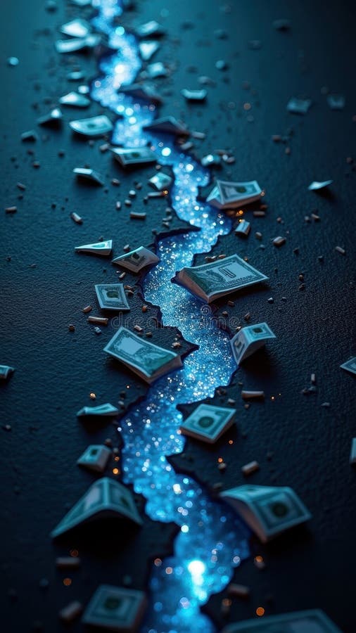 Luminescent River of Currency Flowing through Cosmic Landscape Stock ...