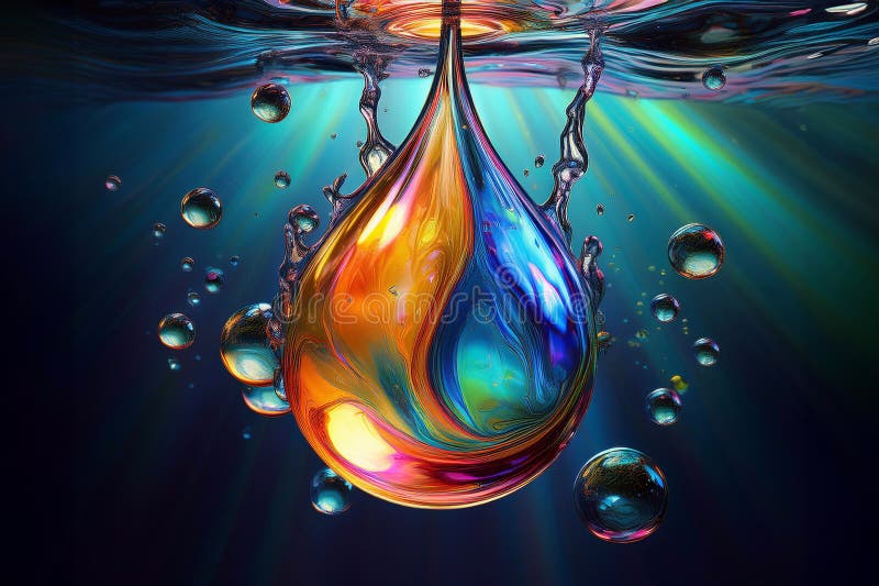 Image is Generated Using AI. a Rainbow Raindrop Enters the Water. Stock ...